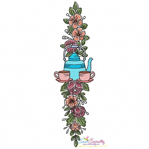 Free Floral Cup And Teapot Border-2 Kitchen Embroidery Design - Free ...