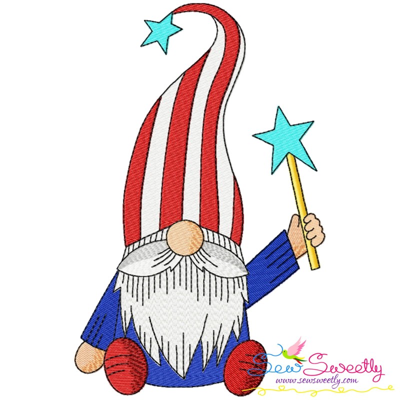 Free 4th of July Patriotic Gnome With Magic Wand Embroidery Design ...