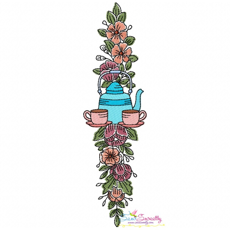 Free Floral Cup And Teapot Border-2 Kitchen Embroidery Design - Free ...